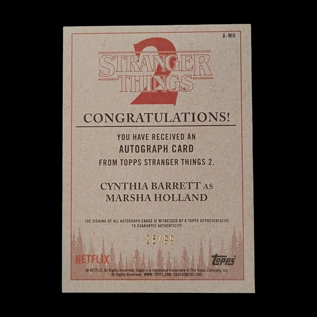 TOPPS STRANGER THINGS Cynthia Barrett Auto /99 Marsha Holland Autograph ...