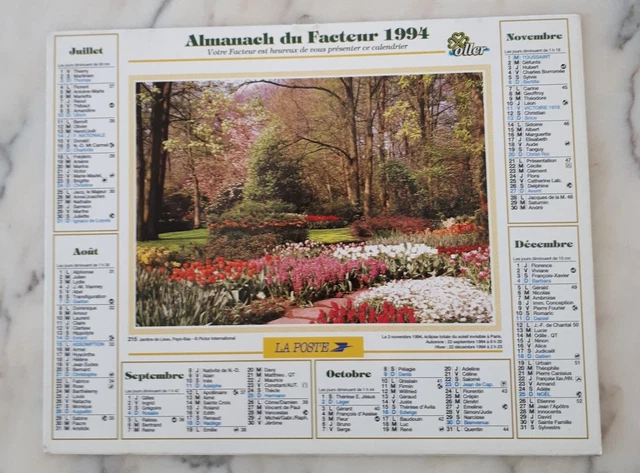 ALMANACH DU FACTEUR - calendrier la poste 1994 Oller Rivière Jardin EUR ...