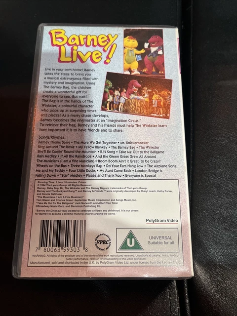 BARNEY LIVE! VHS 1994 PolyGram Video Children's Musical Show U Certificate £21.48 - PicClick UK