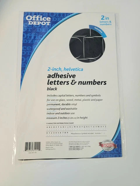 OFFICE DEPOT PACK Adhesive Letters Numbers and Symbols 2" Helvetica ...