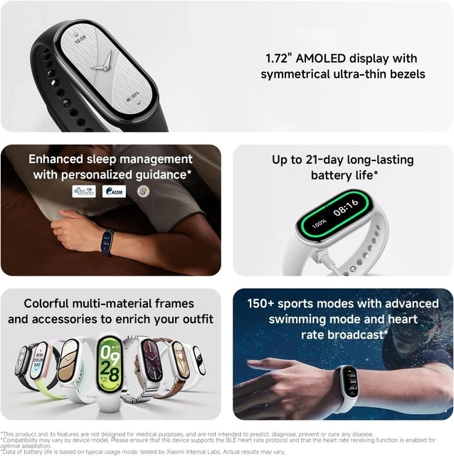 XIAOMI SMART BAND 10 Fitness Tracker 1.72" AMOLED 21-Day Battery Mystic ...