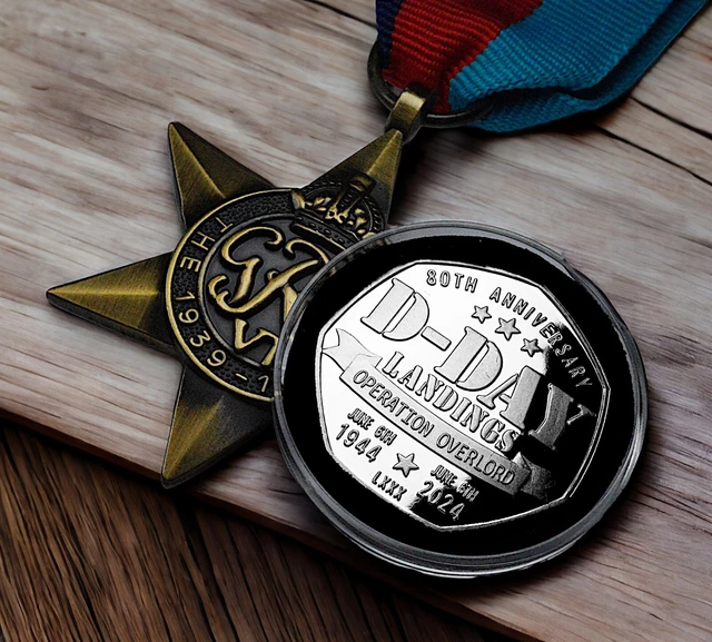 D-DAY LANDINGS 80TH Anniversary Commemorative Coin and 1939-1945 Star ...