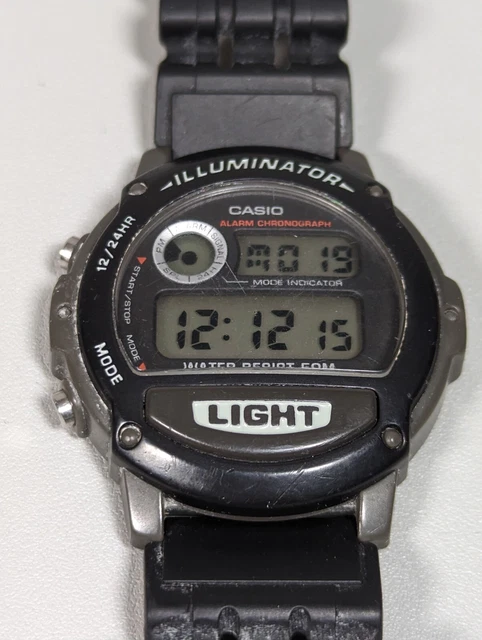 CASIO ILLUMINATOR DIGITAL Day Date Alarm Timer Black Case Silicone Band ...