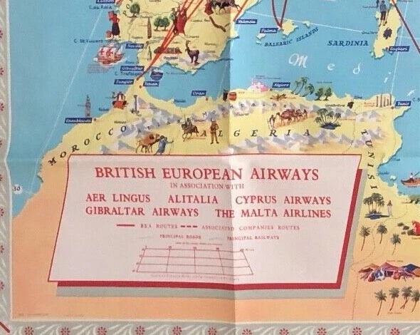 BEA BRITISH EUROPEAN Airways Original Vintage Route Map Airline Poster ...