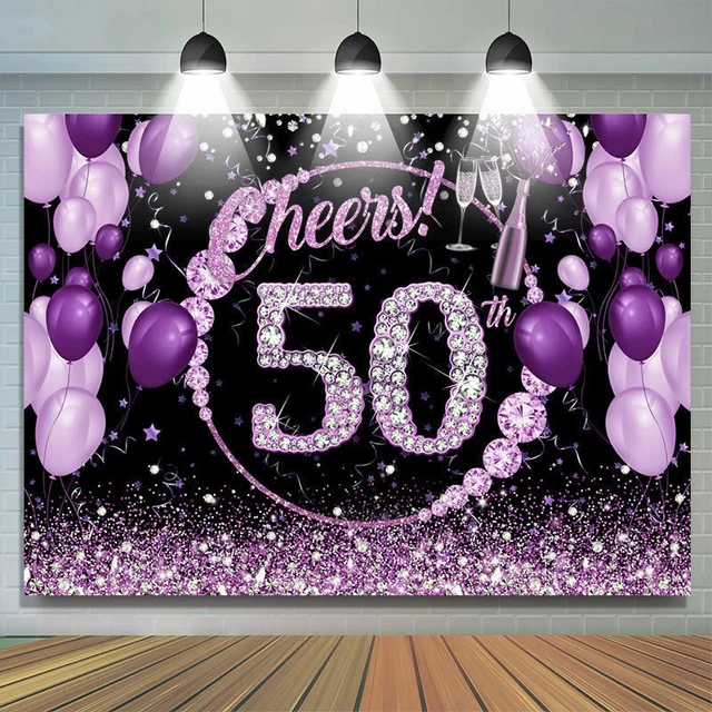 PURPLE AND GLITTER Cheers To 50Th Birthday Backdrop $36.09 - PicClick AU