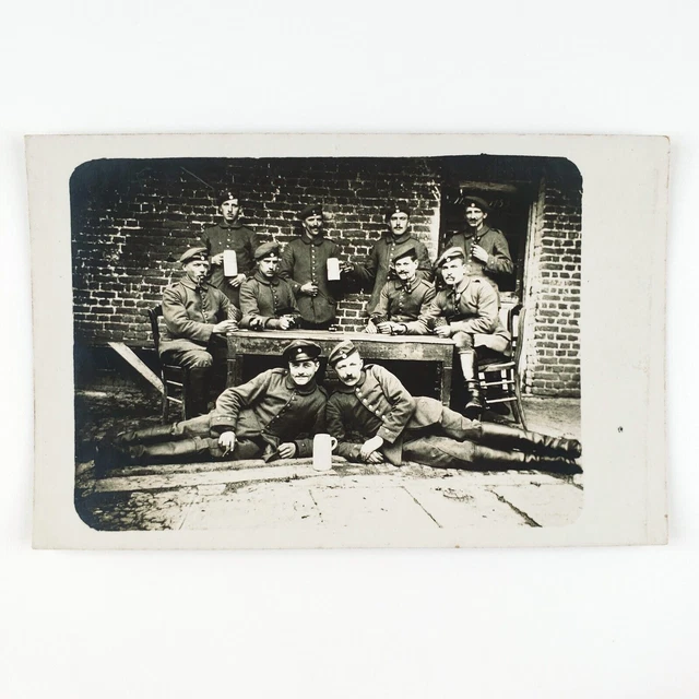GERMAN OFFICERS DRINKING Beer RPPC Postcard c1915 WW1 Military Soldiers ...