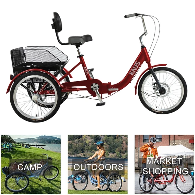 FOLDABLE TRICYCLE ADULT 24'' Wheels Adult Tricycle 7-Speed 3 Wheel Red ...