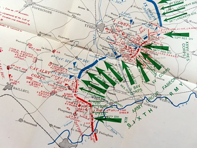 BATTLE OF YPRES Map WW1 British Military Positions Sixth Army Front ...