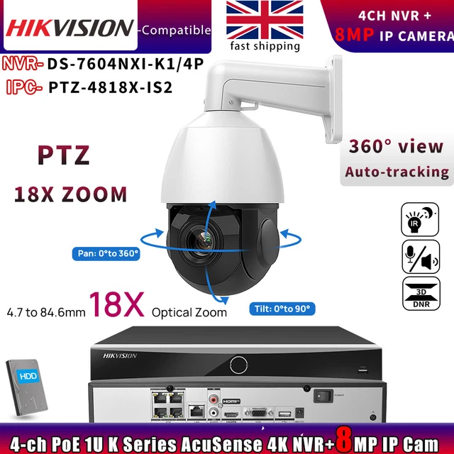 HIKVISION COMPATIBLE 18XZOOM 8MP 4K PTZ Camera+DS-7604NXI-K1/4P NVR ...