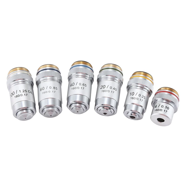 PRECISION COPPER CORE Achromatic Microscope Lens 4X/10X/20X/40X/60X ...
