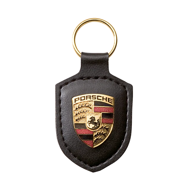 ORIGINAL PORSCHE SCHLÜSSELANHÄNGER Wappen Emblem Logo Leder Schwarz ...