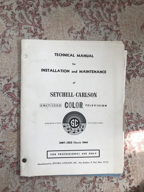 SETCHELL-CARLSON COLOR TV Technical Manual - Unit-ize Chassis U800 £26. ...