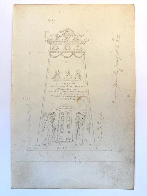 ANTIQUE PENCIL DRAWING, Monument, St Peters Basilica Vatican Rome Italy, C. 1830 £15.00 ...