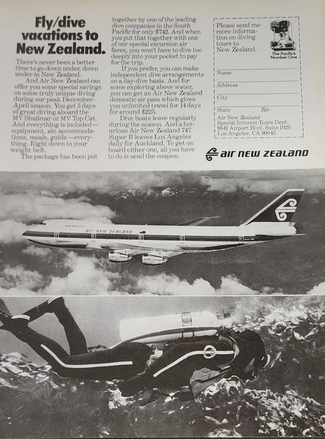 AIR NEW ZEALAND Airlines Magazine Ad Fly Dive Advertisement Display ...