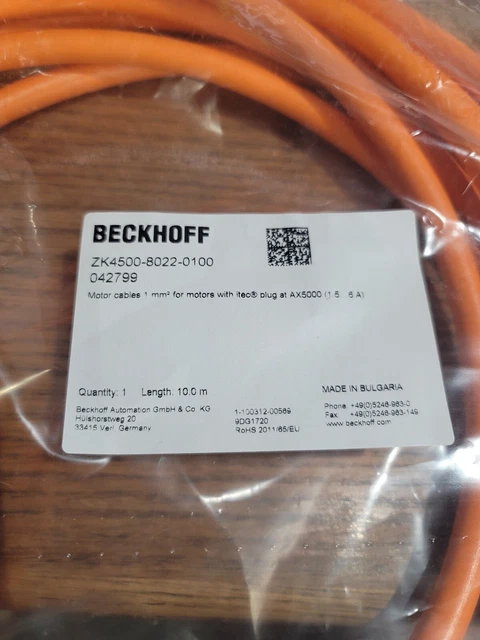 BECKHOFF ZK4500-8022-0100 SERVO Motor Cable With YTEC/ITEC Connector ...