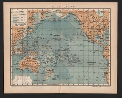 CARTINA MAP 1899: Stiller oceano. la Micronesia Oceania Asia Australia ...
