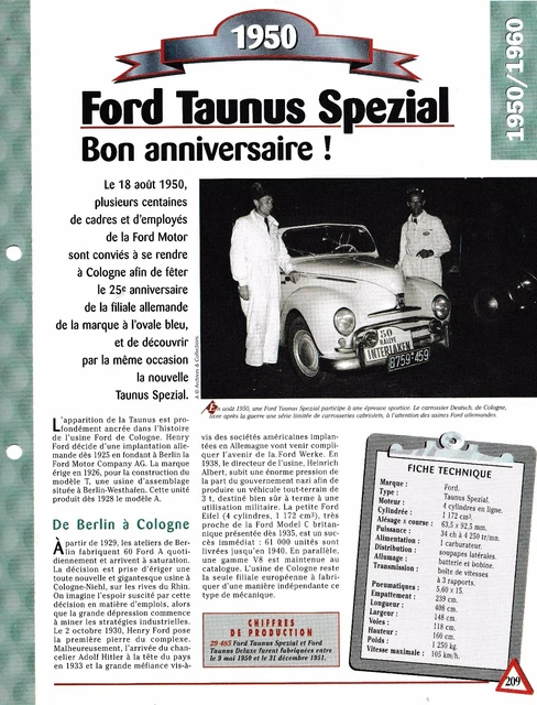 FORD TAUNUS SPECIAL 1950 Technical Sheet Automotive Intelligence Car ...