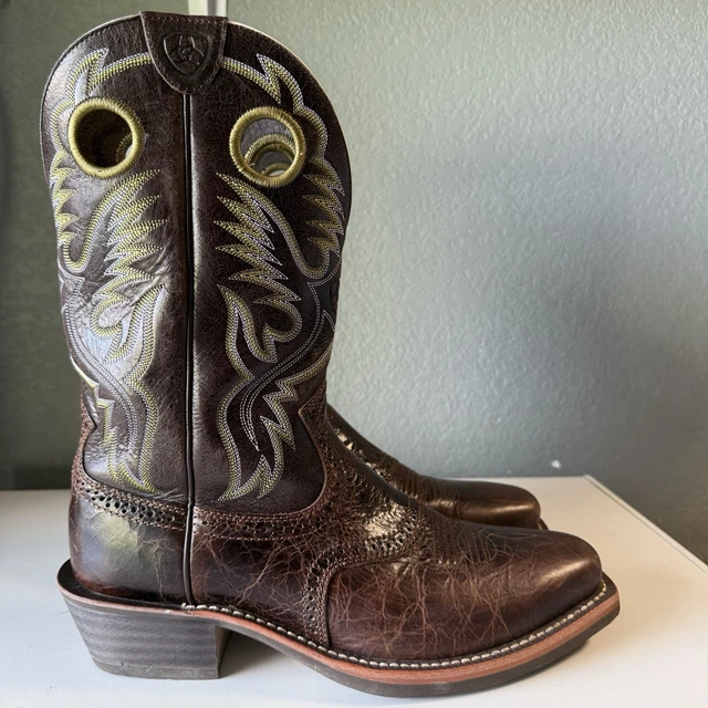 ARIAT MENS HERITAGE Roughstock Western Boots 10D Brown Leather Square Toe Cowboy £87.39 ...