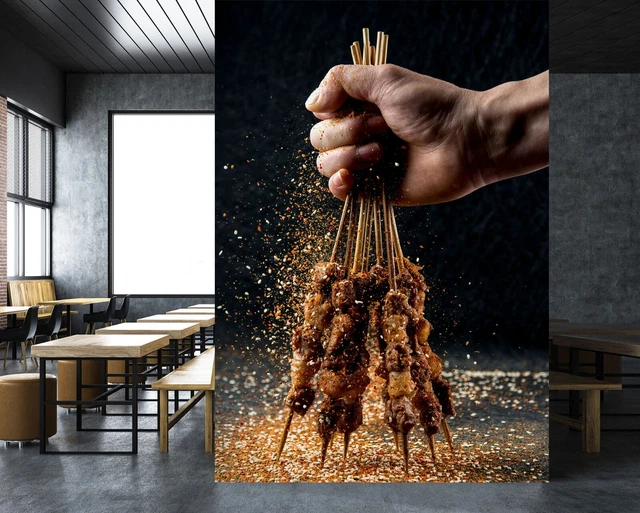 3D GRILL KEBAB Shop BBQ K090 Wallpaper Wall Mural Self-adhesive ...