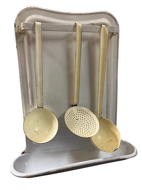 ANCIEN PORTE USTENSILE Avec Écumoire Louche En Tôle Émailée EUR 35,00 ...