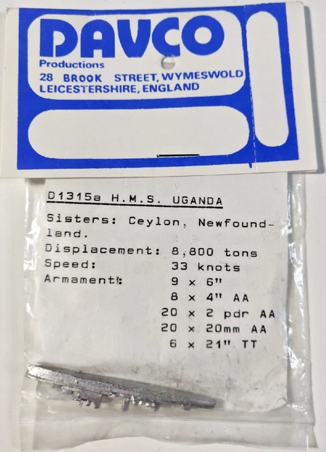 NAVWAR/DAVCO-HMS UGANDA LIGHT cruiser-WW2-Cold War-1/3000-naval mini $5 ...