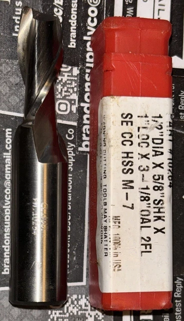 USA 1/2” DIA X 5/8” SHK X 1” LOC X 3-1/8” OAL 2FL SE CC HSS M-7 Endmill ...