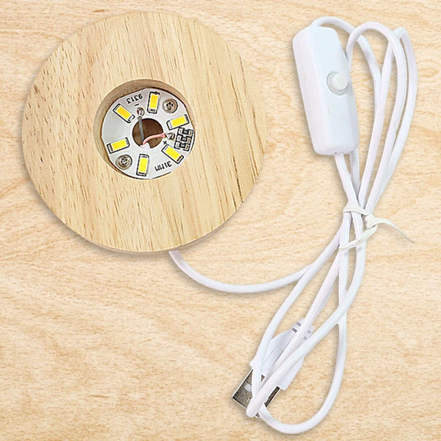 4 INCH LED Display Stand Wooden Light Up Base Round for Resin Art (Warm ...