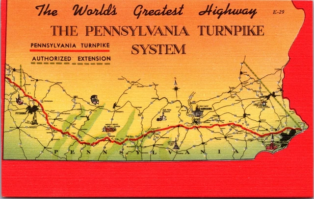 LINEN POSTCARD MAP Of The Pennsylvania Turnpike System Highways EUR 7 ...