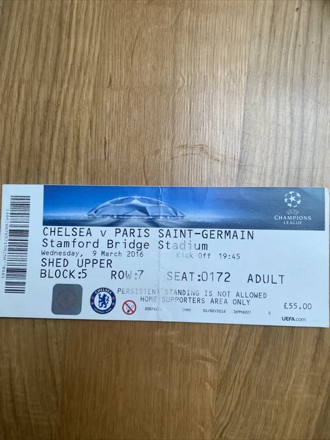 TICKET - CHELSEA v PSG 9/03/16 UEFA Champions League £2.00 - PicClick UK