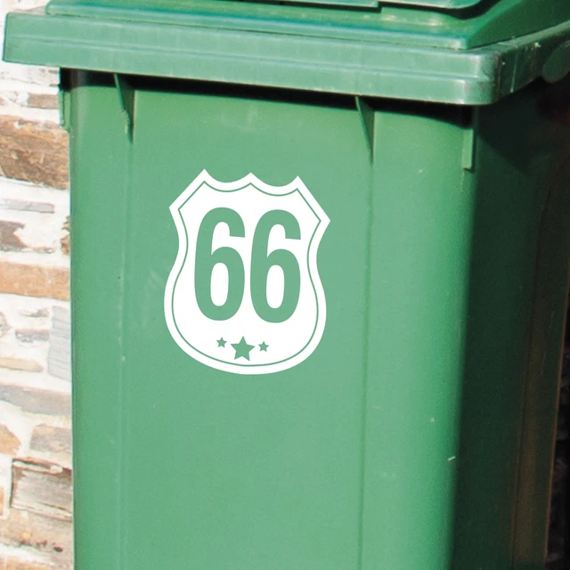 3 X WHEELIE BIN STICKERS - Number only. Route 66 style. Recycling ...