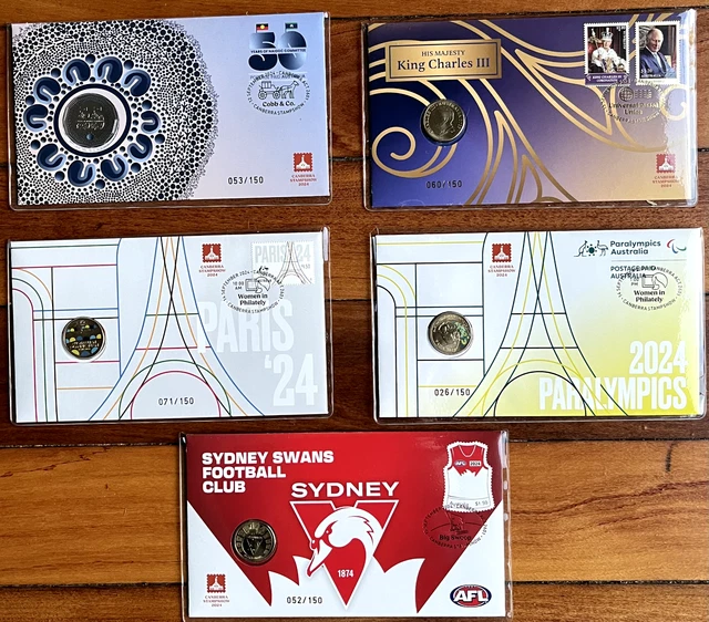 CANBERRA STAMP SHOW 2024 Ltd Ed PNCs Complete Set 5; Nos 53, 60, 71, 26 ...