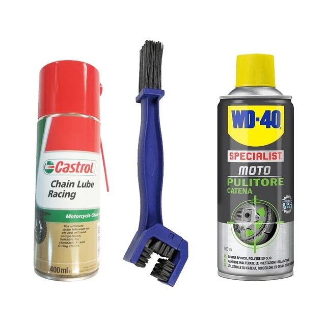 KIT DE NETTOYAGE Chaîne Nettoyeur WD-40 + lube Racing Castrol + Brosse ...
