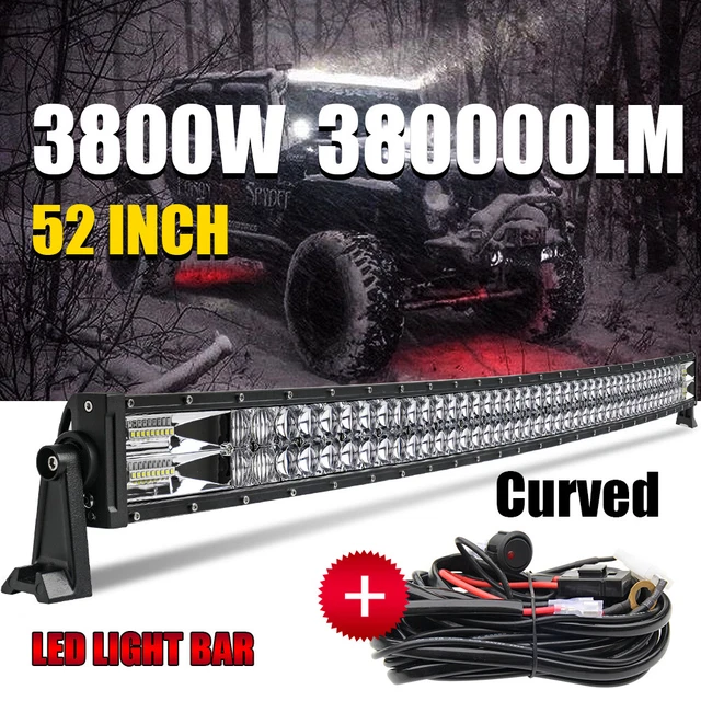 12D CURVED 52INCH 3800W LED Light Bar Flood Spot Roof Driving Truck RZR ...