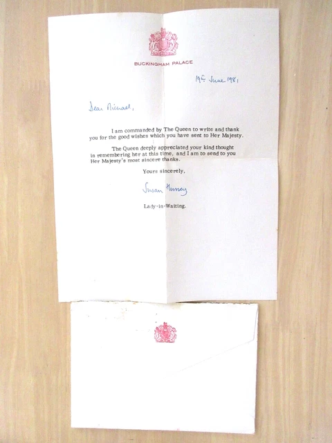 LETTER 1981 BUCKINGHAM Palace Queen Elizabeth 11 Signed By Lady Susan ...