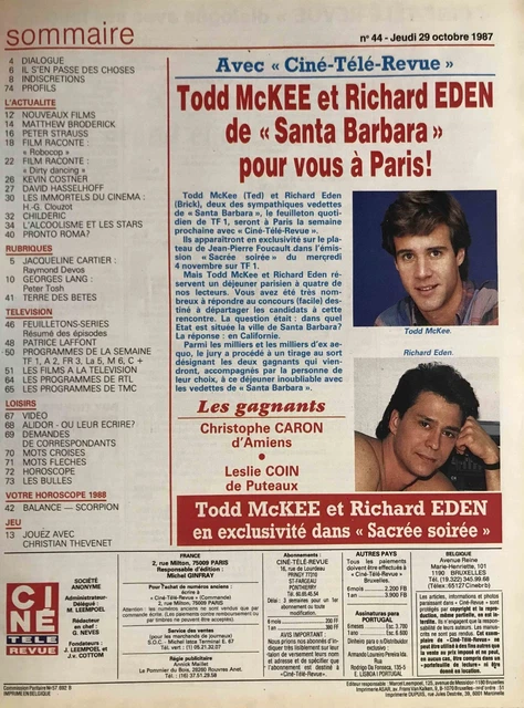 CINE REVUE N°44/1987-DAVID HASSELHOFF-PETER STRAUSS-ROBOCOP-DOROTHEE ...