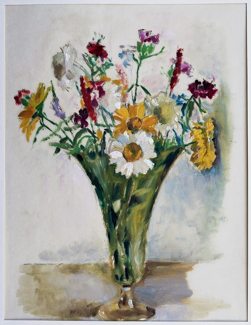 PAUL FISCHER 1873-1970: Öl Stilleben Sommer-Blumen Glasvase Kelch 1970 ...