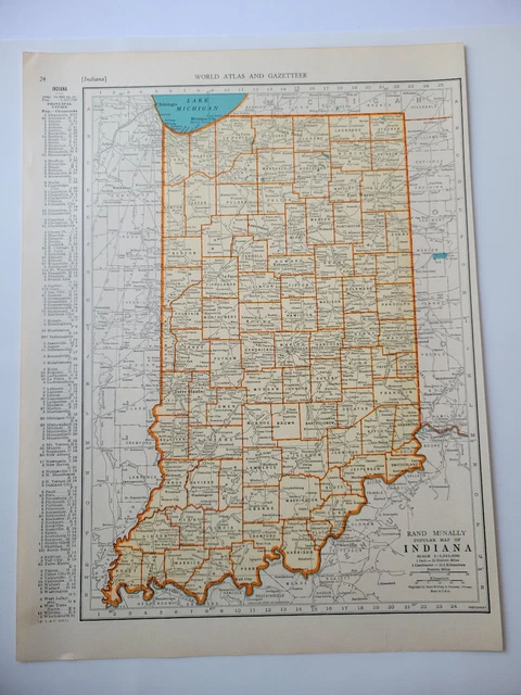 INDIANA/ILLINOIS RAND MCNALLY 1942 2-Sided Map Cities Counties ~11x14 ...