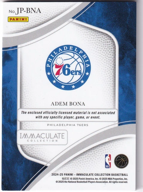 PANINI NBA INMACULADO 2024-25 No. JP-BNA Adem Bona Parche Oro 49/50 EUR ...