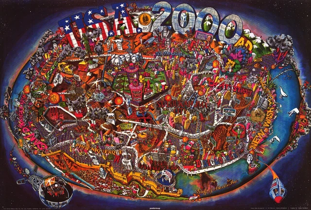 VINTAGE USA MAP POSTER~1972 Original NOS Future America Vietnam Period ...