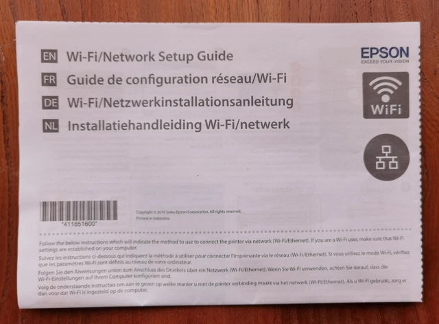 EPSON WI-FI/NETWORK SETUP Guide fold out leaflet £0.09 - PicClick UK