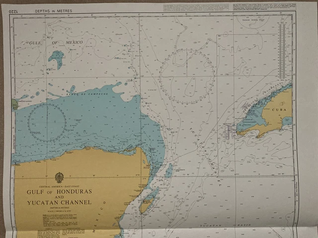 LARGE VINTAGE ADMIRALTY Map/Sea Chart Gulf of Honduras and Yucatan ...