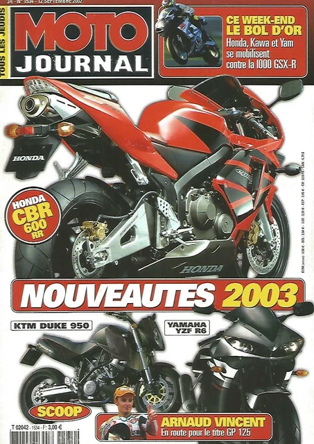 MOTO JOURNAL N°1534 Ktm Duke 950 / Honda Cbr 600 Rr / Yam Yzf R6 / Bol ...