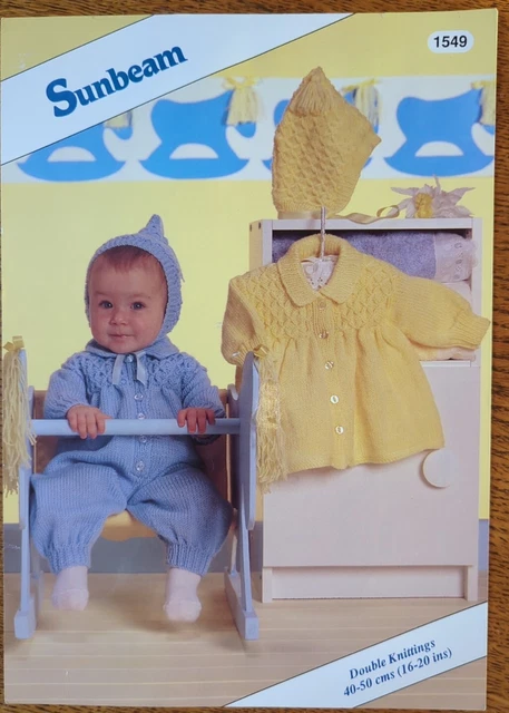 SUNBEAM 1549 DK Knitting Pattern Size 16 - 20" Baby Baby grow Matinee ...