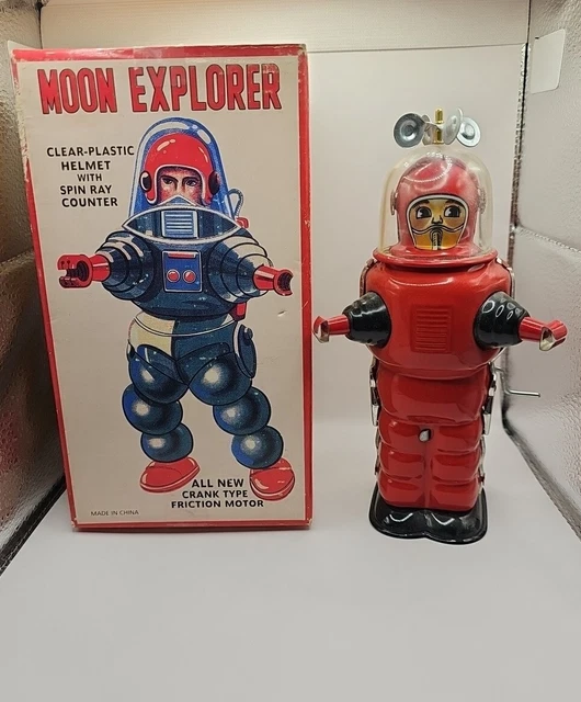 MOON EXPLORER RED Wind up Tin Toy Robot Retro TIN TOM TOY 100% complete ...