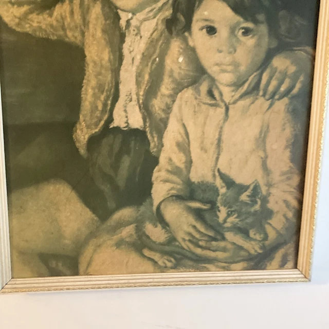 LUIS GARCÍA OLIVER Girl And Boy With Cat Framed Print/ Reproduction 70s ...