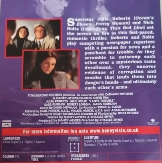 I LOVE TROUBLE DVD 90s FILM MOVIE NICK NOLTE & JULIA ROBERTS UK SELLER ...