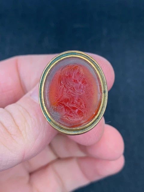 GEORGIAN 18TH CENTURY rare Nelson glass intaglio seal gold plated fob ...