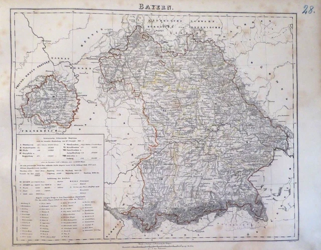MAP OF BAVARIA, Munich, Palatinate, Flemming Glogau, Sohr 1844 First ...