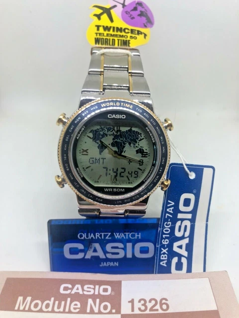 RARE VINTAGE CASIO world time Abx-610 watch japan 1990 module.1326 Twincept EUR 220,58 - PicClick DE