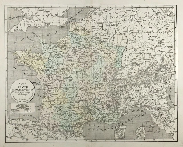 FRANCE DEPARTEMENTS CARTE Map Carte Lithographie 1822 EUR 30,37 ...